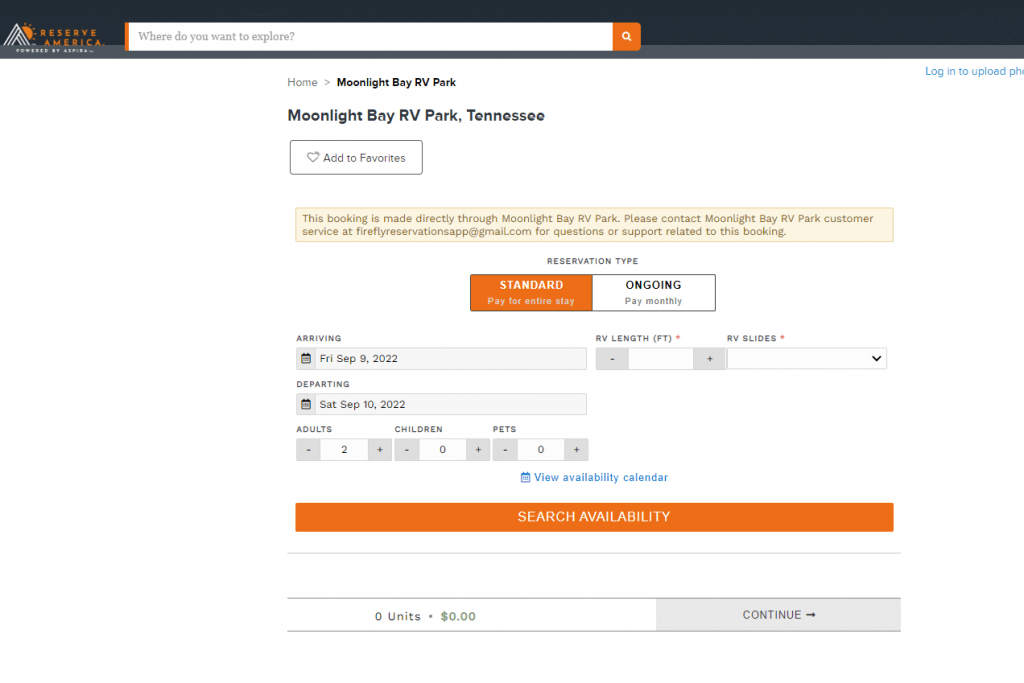 Setting Up A ReserveAmerica Connection
