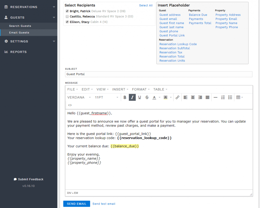 Send Mass Email to your Guests