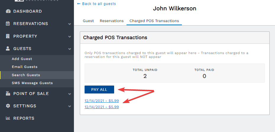 Charge POS Transaction to a Guest (No reservation)