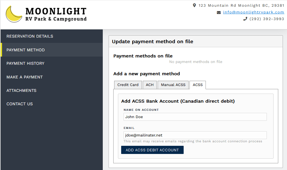 Adding a Canadian Direct Debit (ACSS) bank account