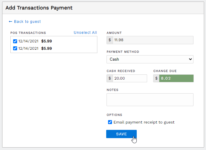 Charge POS Transaction to a Guest (No reservation)