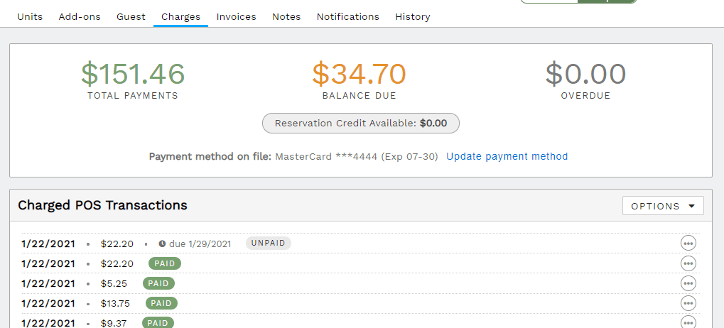 Charge POS Transaction to a Reservation