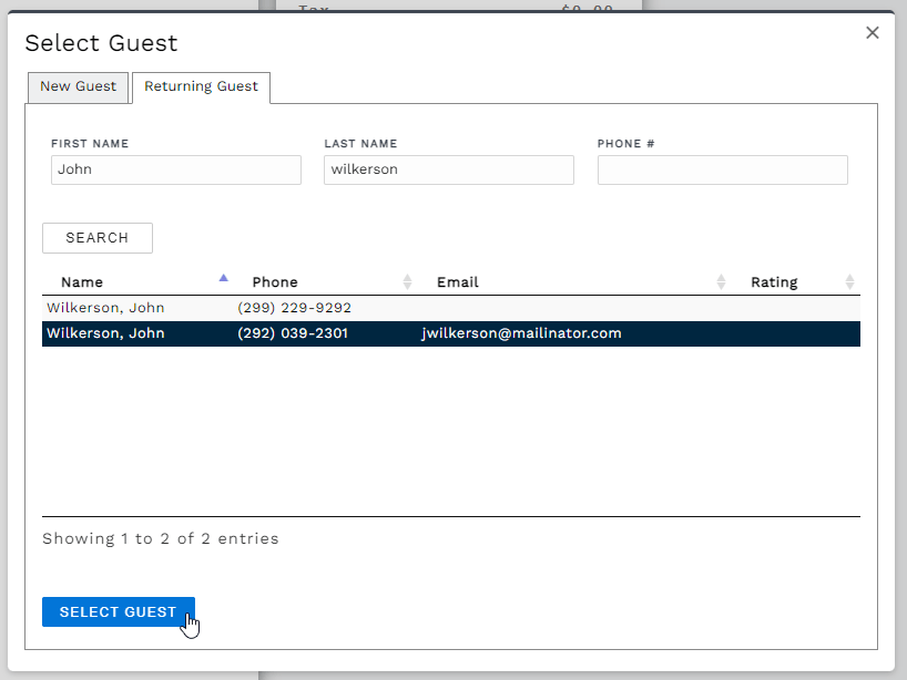 Charge POS Transaction to a Guest (No reservation)
