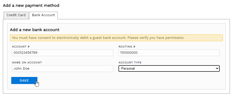 Bank Transfer Guest Payments - ACH Debit in US Dollars