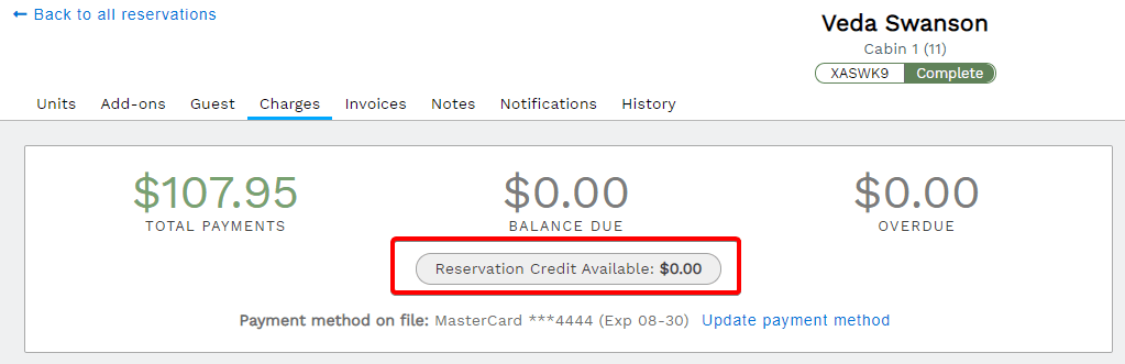 Reservation Credit