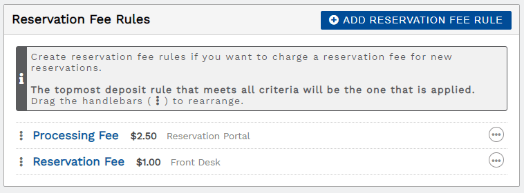 Custom Reservation Fees
