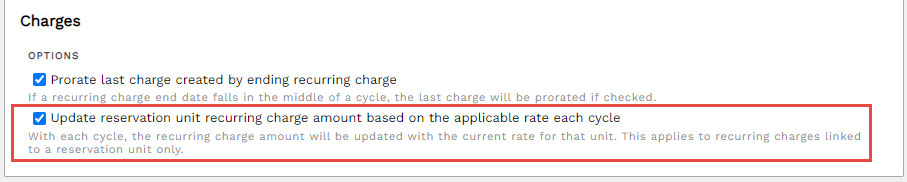 Update recurring charge amount from rates