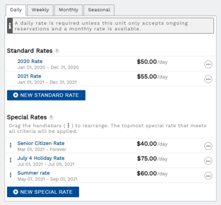 Unit Rates - Set Up and Changes