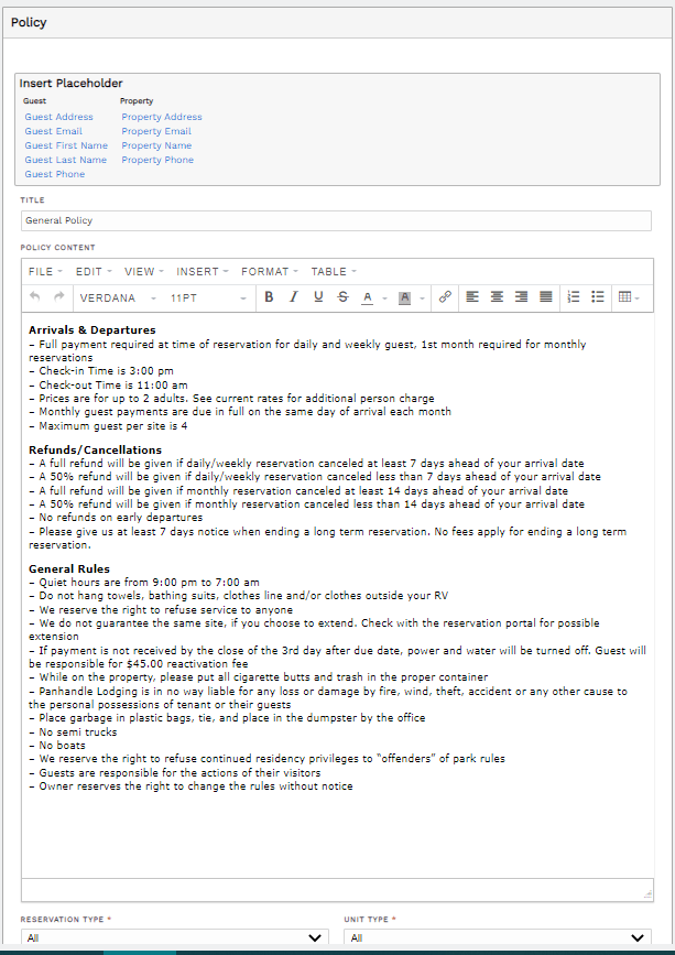 Policies: Set Up and Additional Information