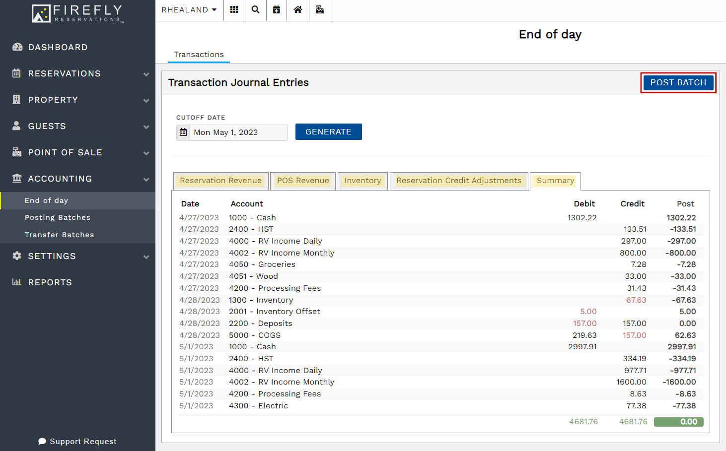 Accounting End of Day Procedure