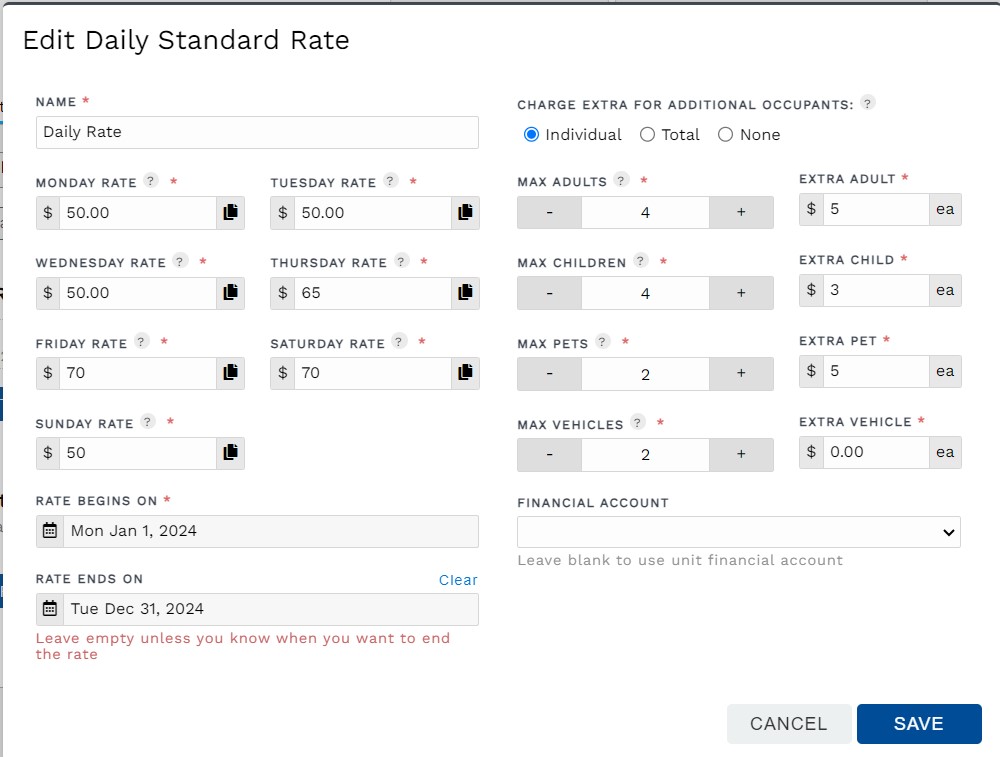 Unit Rates - Set Up and Changes