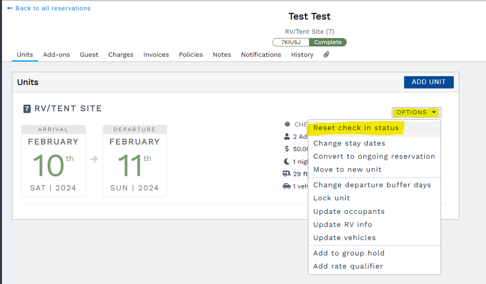 How to Reset a Reservation Check-In Status