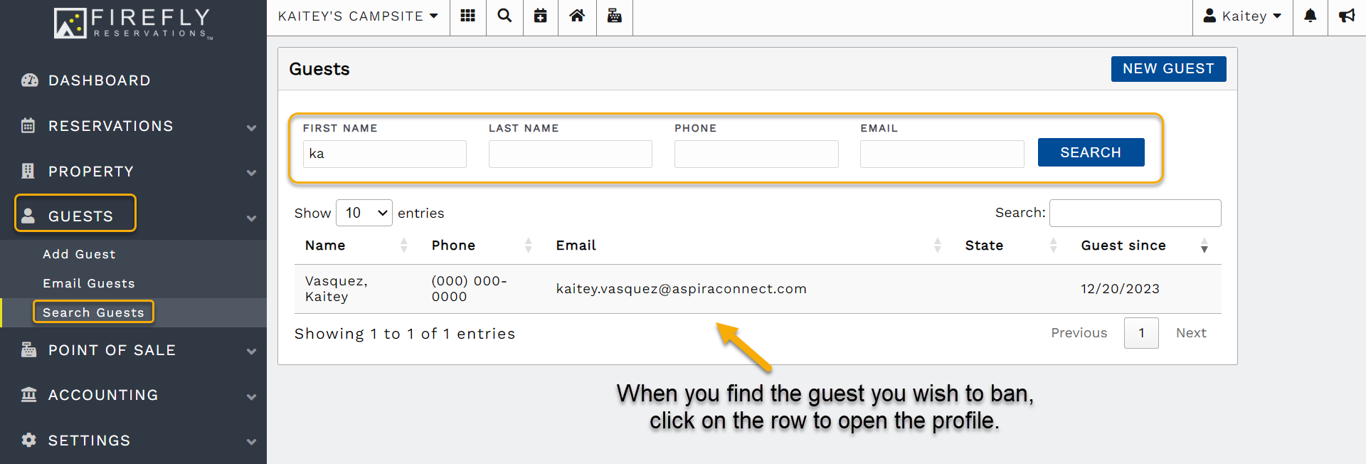 How do I ban a guest in Firefly?