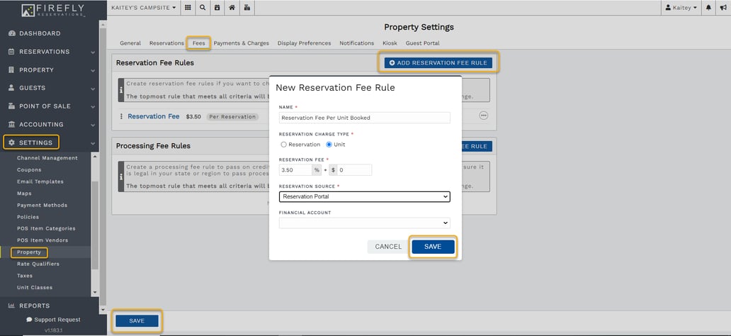 Custom Reservation Fees