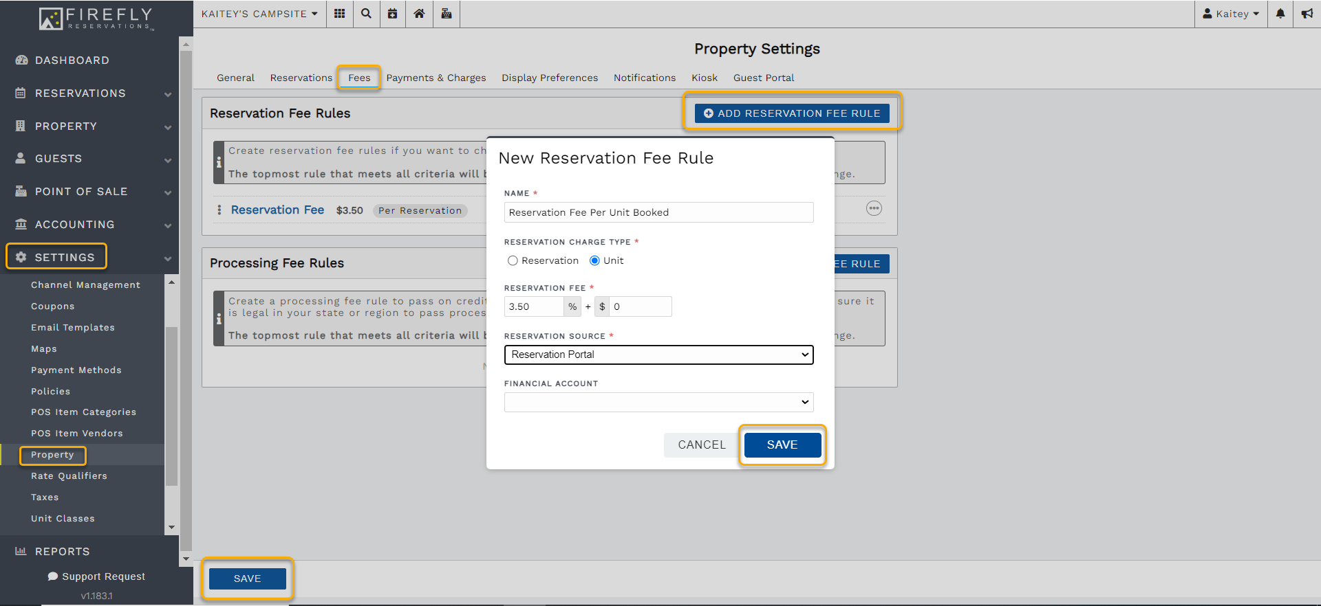 Custom Reservation Fees