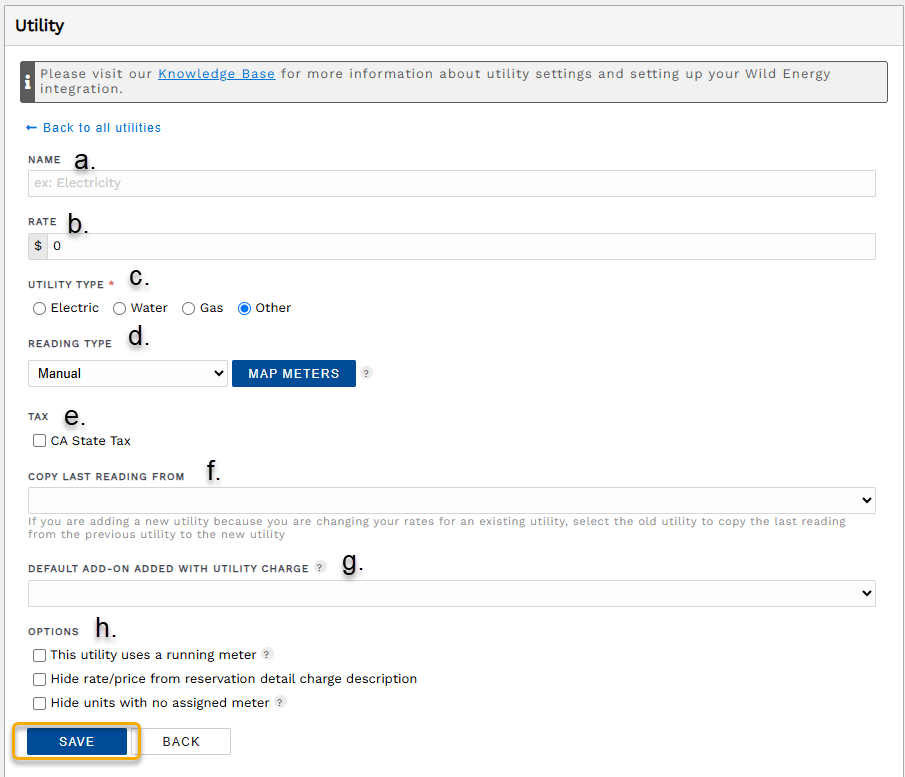 Utility Settings: Setup and Meter Readings
