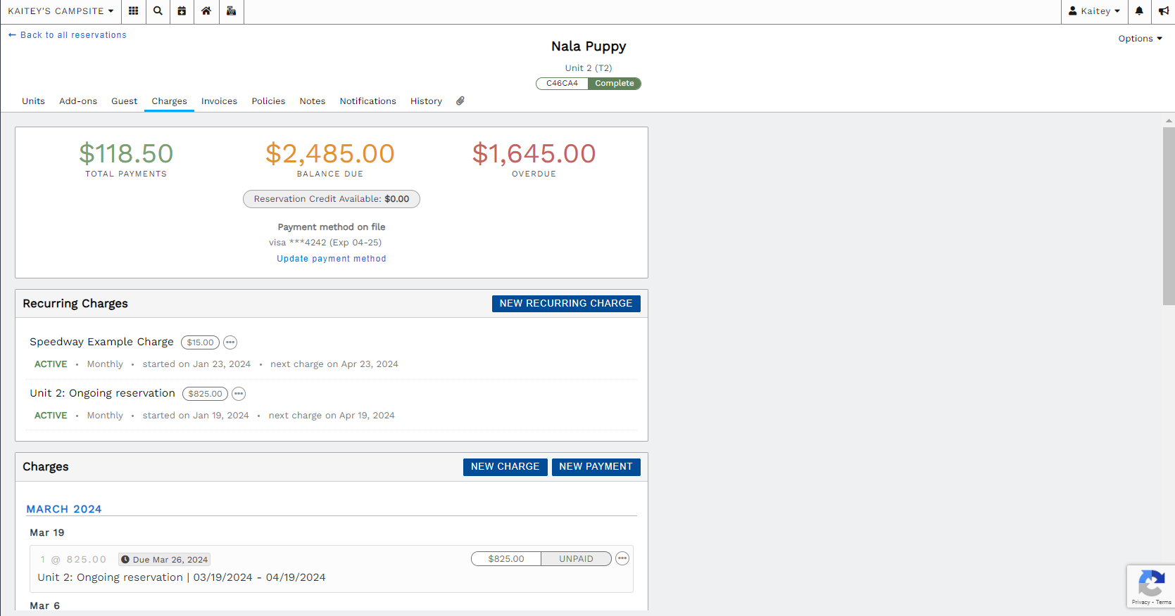 Charges and Payments