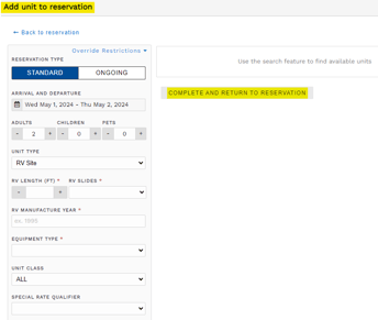 Making Changes to a Reservation