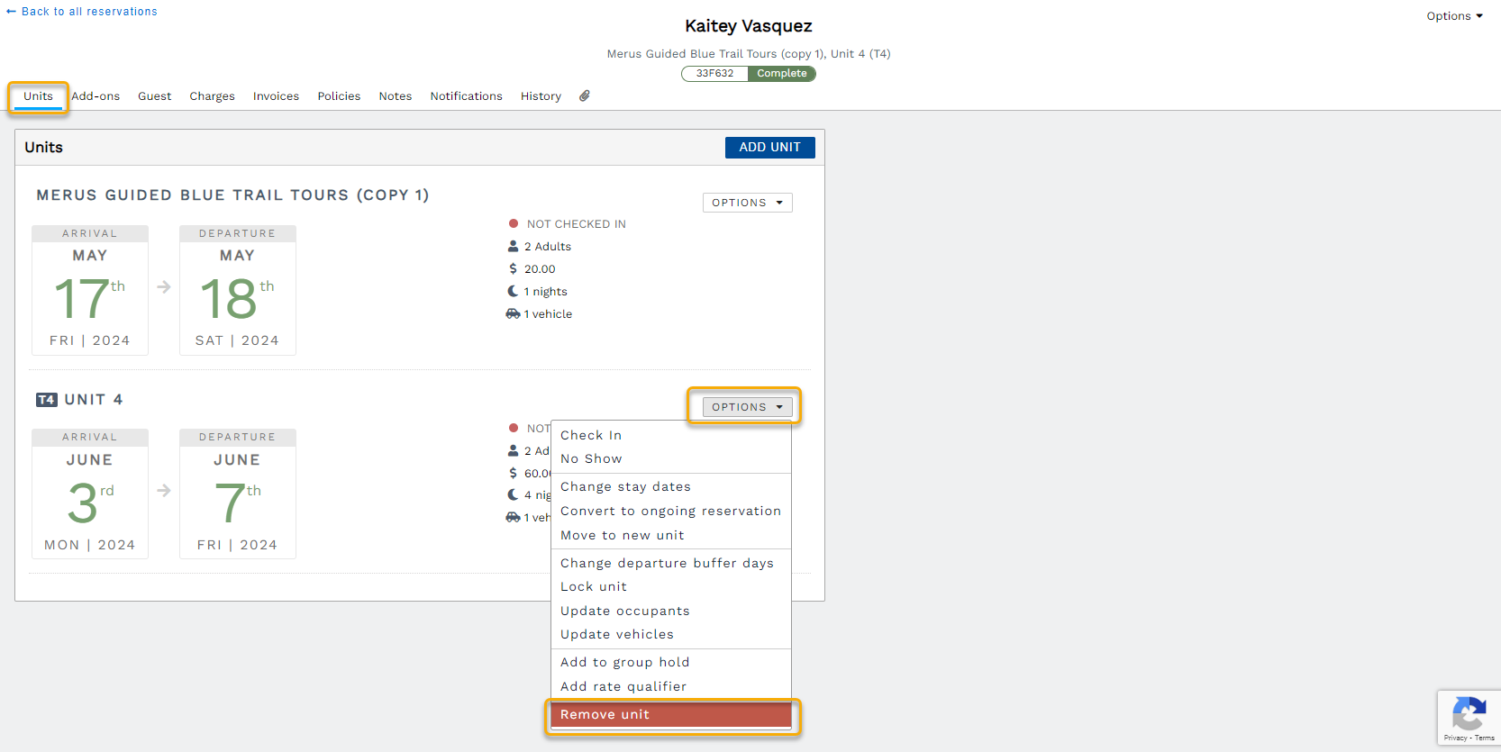 Making Changes to a Reservation