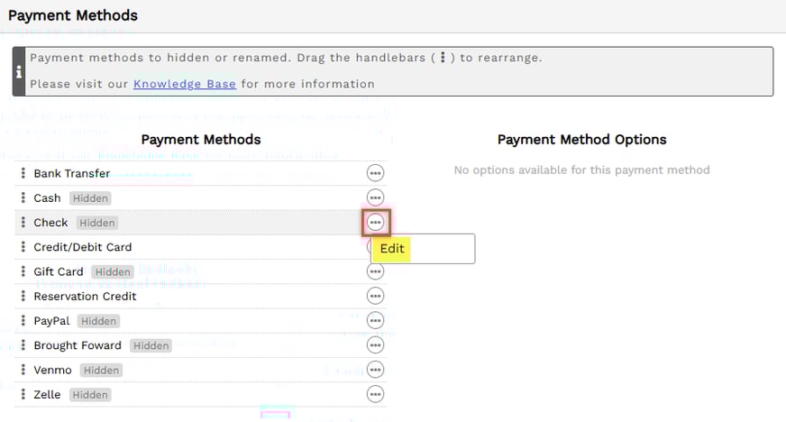 How do I change Payment Method options?