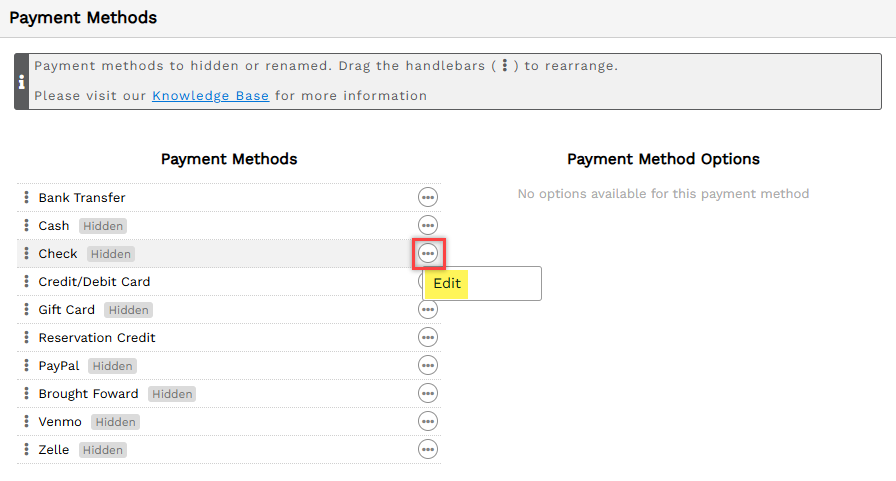 How do I change Payment Method options?